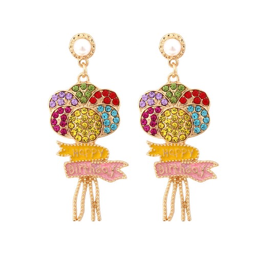 New Rhinestone Pearl Enamel Celebrate Birthday Balloon Earbob Dangle ...