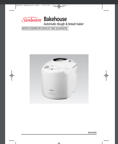 Sunbeam BM3400 Bakehouse Bread Maker Machine Owner (Only!) + Recipes 48 ...