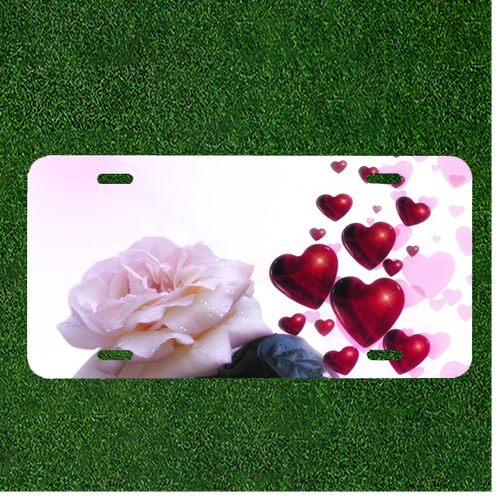 Custom Personalized License Plate Auto Tag With Pink Flowers And Red ...