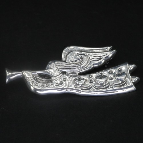 VTG Sterling Silver - Guardian Angel Playing Trumpet Brooch Pin - 16g ...