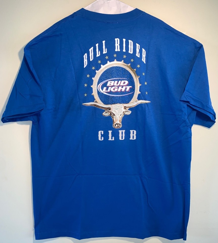 Bud Light Budweiser Bull Rider Club Licensed Tee T-Shirt Blue Men's 2XL ...