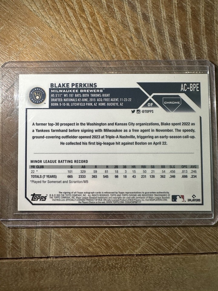 Blake Perkins 2023 Topps Chrome Brewers Rookie Auto RC! | eBay