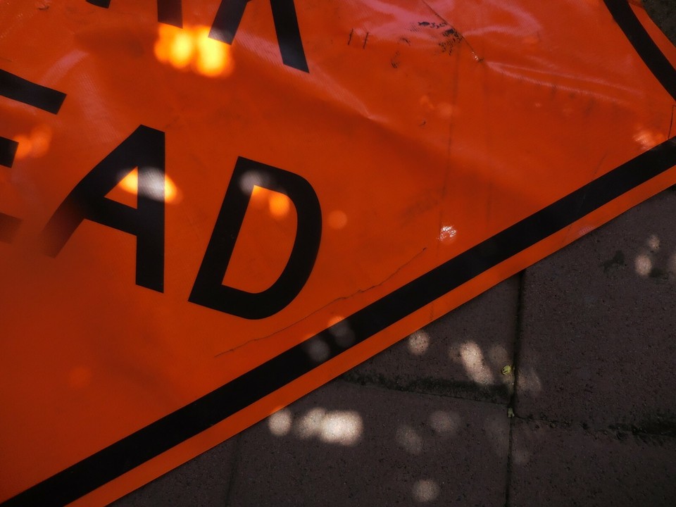 Vintage Authentic Large Vinyl Street Sign, ROAD WORK AHEAD measures 68 ...