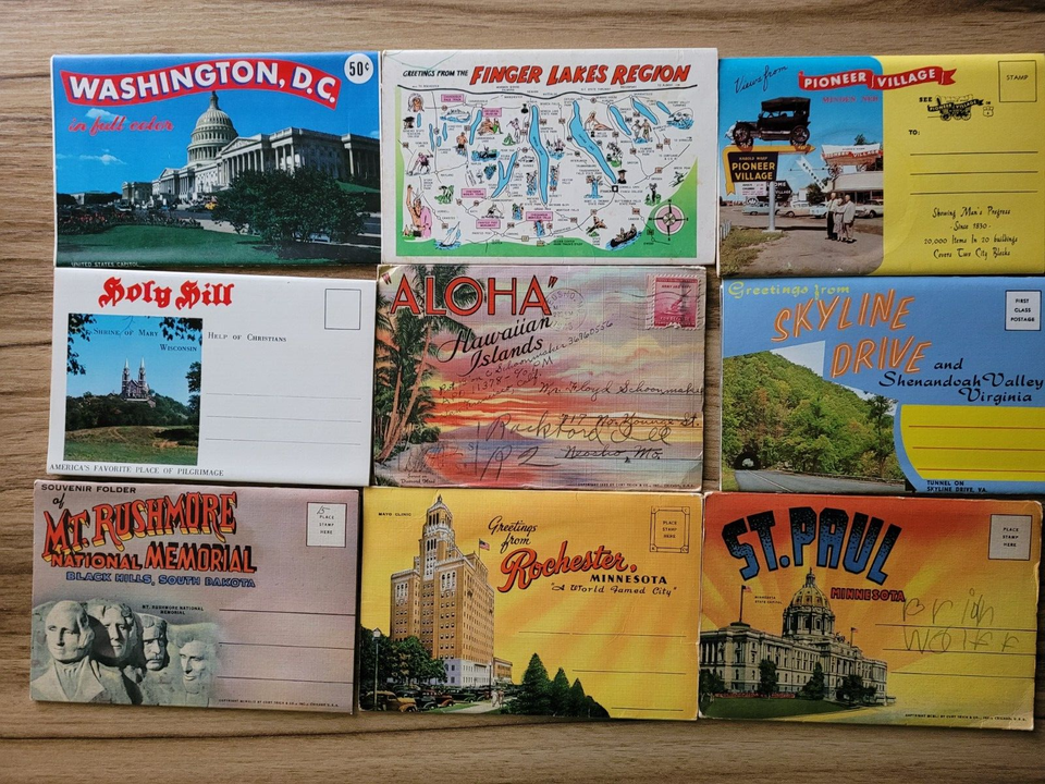 Vintage Lot (18) assorted UNITED STATES SOUVENIR POSTCARD FOLDERS ...