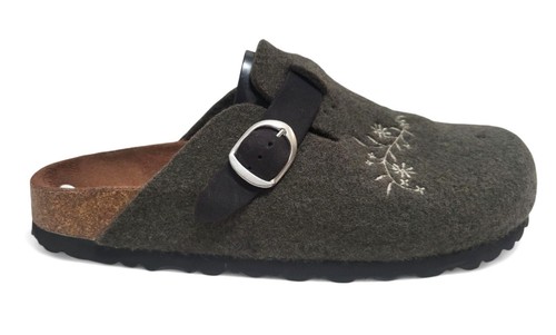 LL BEAN Flower Embroidered Buckle Clog Women Sz 9 Green Wool Cork Mule Shoe | eBay