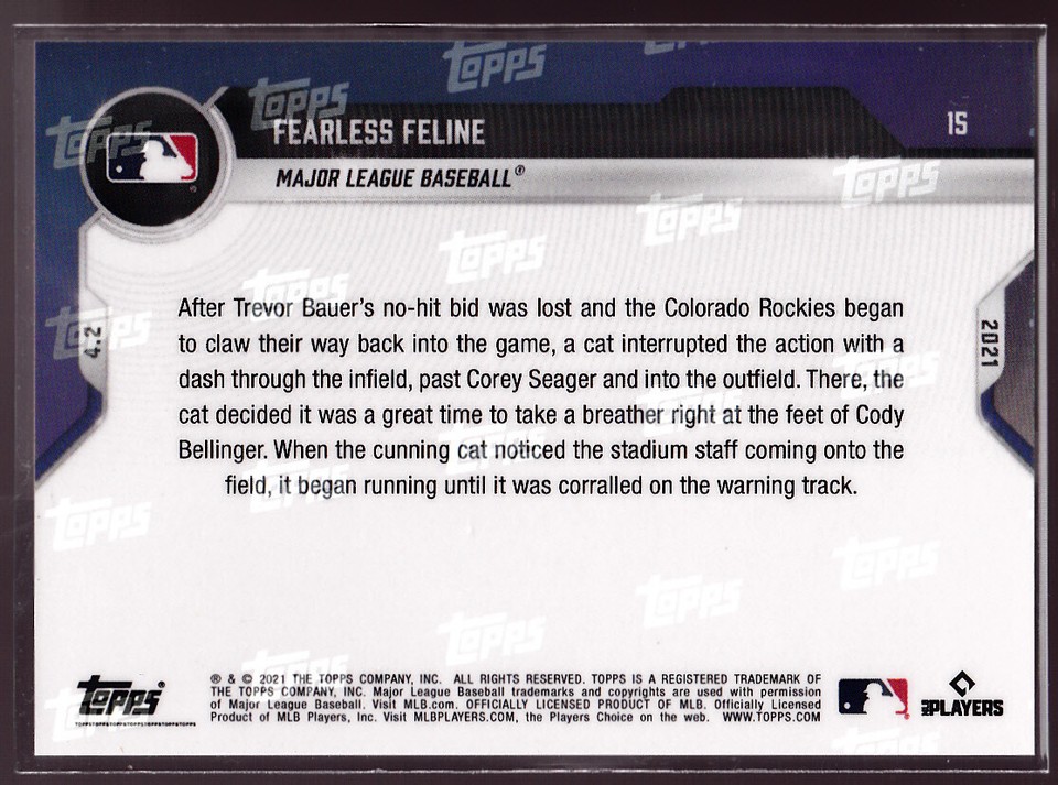 2021 Topps Now #15 Fearless Feline Rally Cat w/ Corey Seager Dodgers vs ...