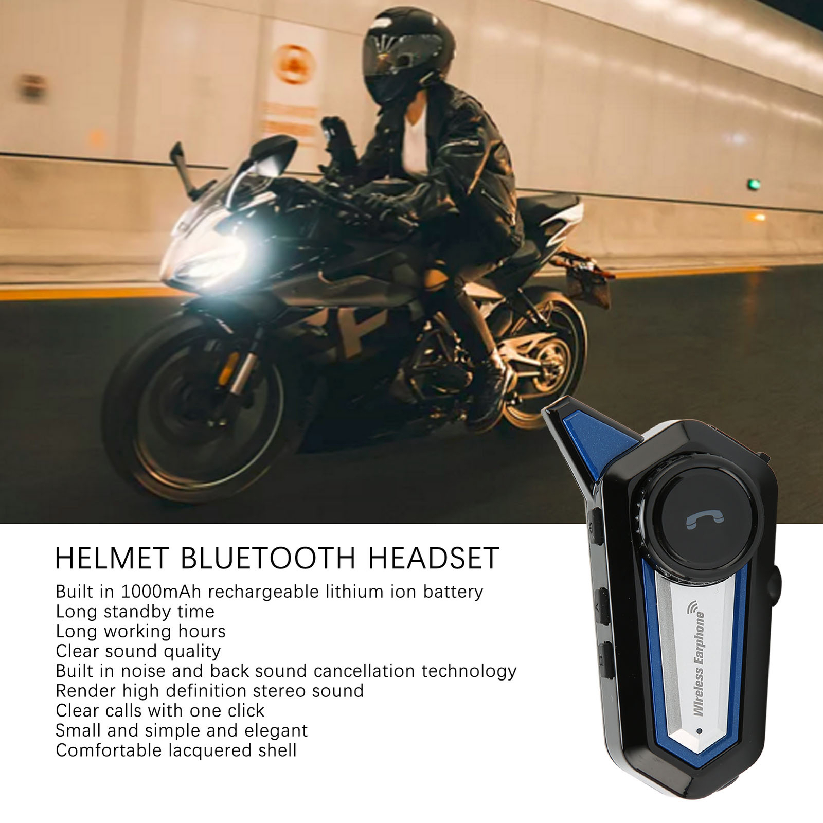 Motorcycle Helmet BT Headset HD Noise Reduction Helmet Headphones For ...