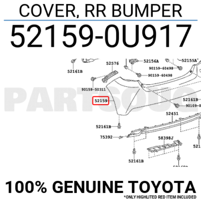 521590U917 Genuine Toyota COVER, RR BUMPER 52159-0U917 | eBay