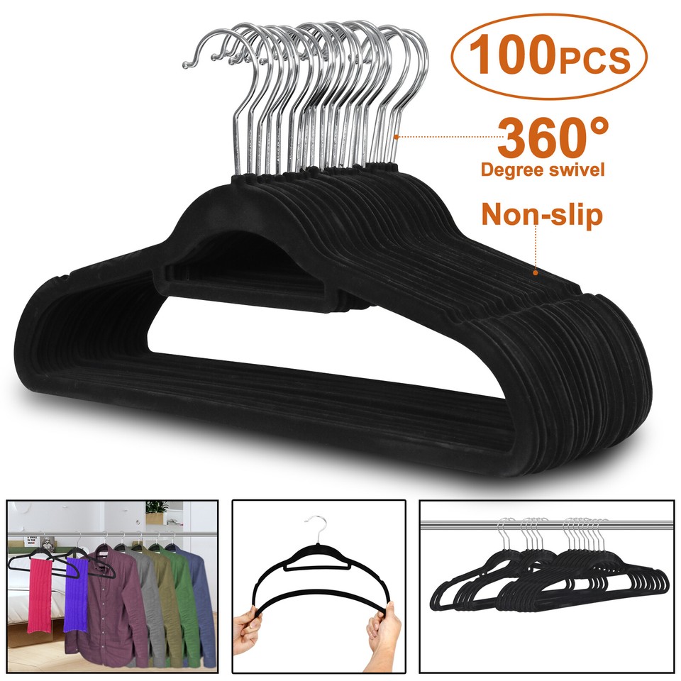 100PCS Velvet Hangers Premium Non-Slip Flocked Clothes Hangers Suit ...