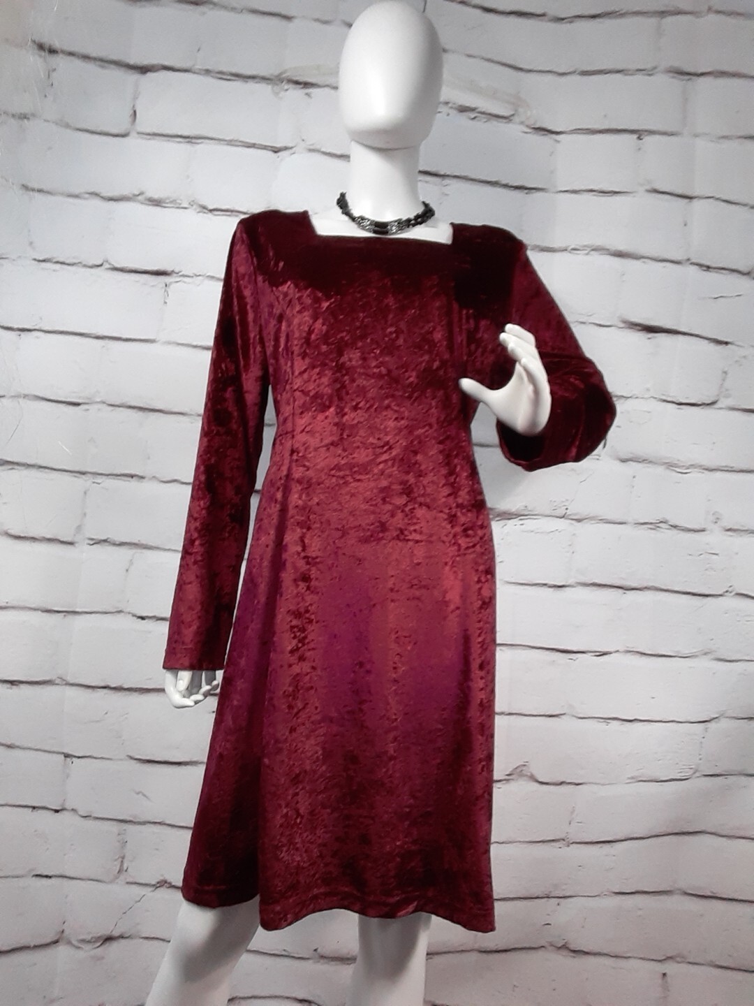 Jamie Brooke Crushed Velvet A Line Dress Burgundy Red… - Gem