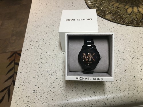 Michael Kors Women's MK6683 Runway 38mm Black Ion Plated MK Logo ...