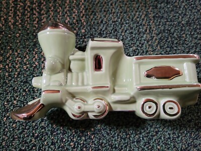 Vintage Train Engine Green Gold Ceramic Planter Retro Locomotive Vase ...
