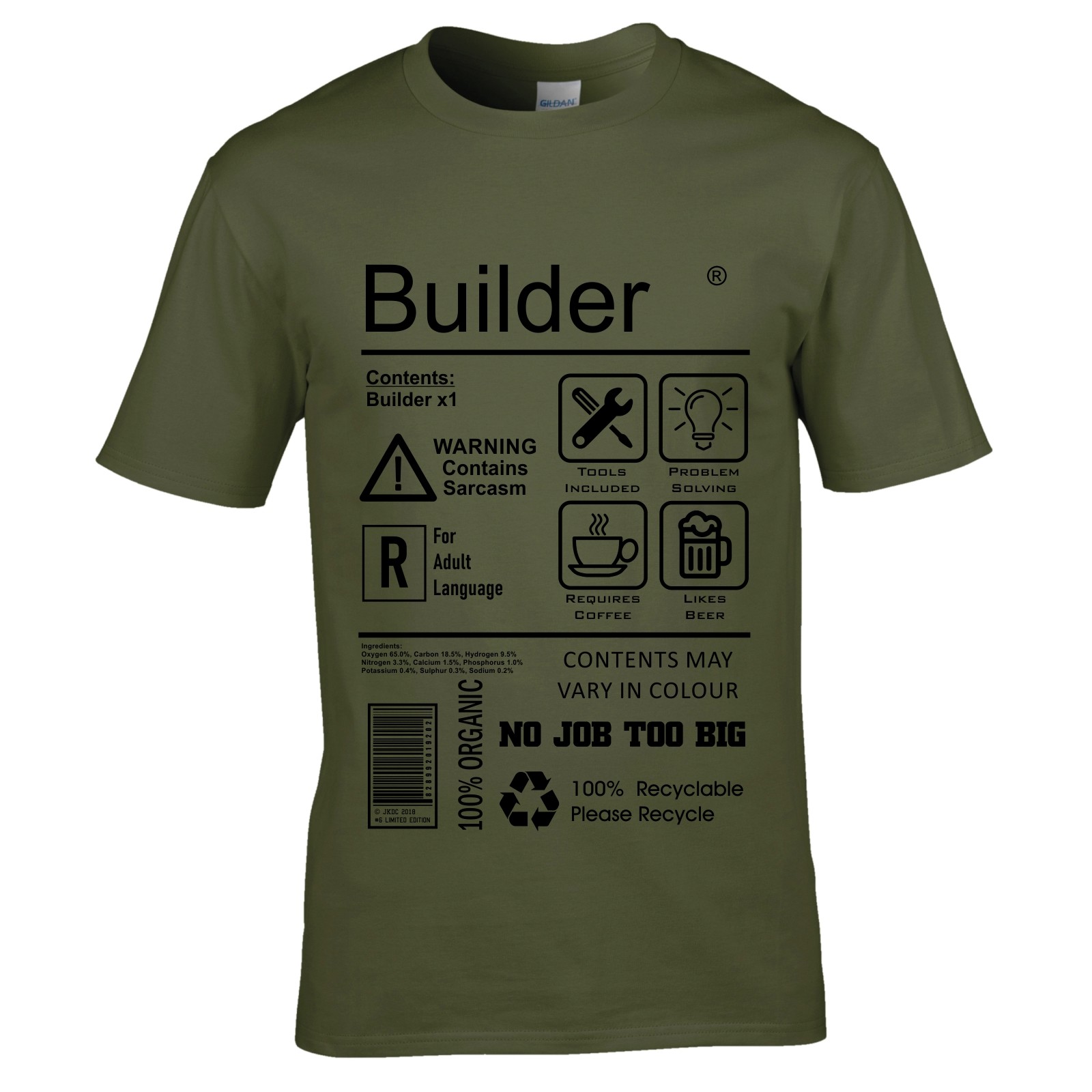 Funny Builder Package Care Instructions mens t-shirt top Labourer ...