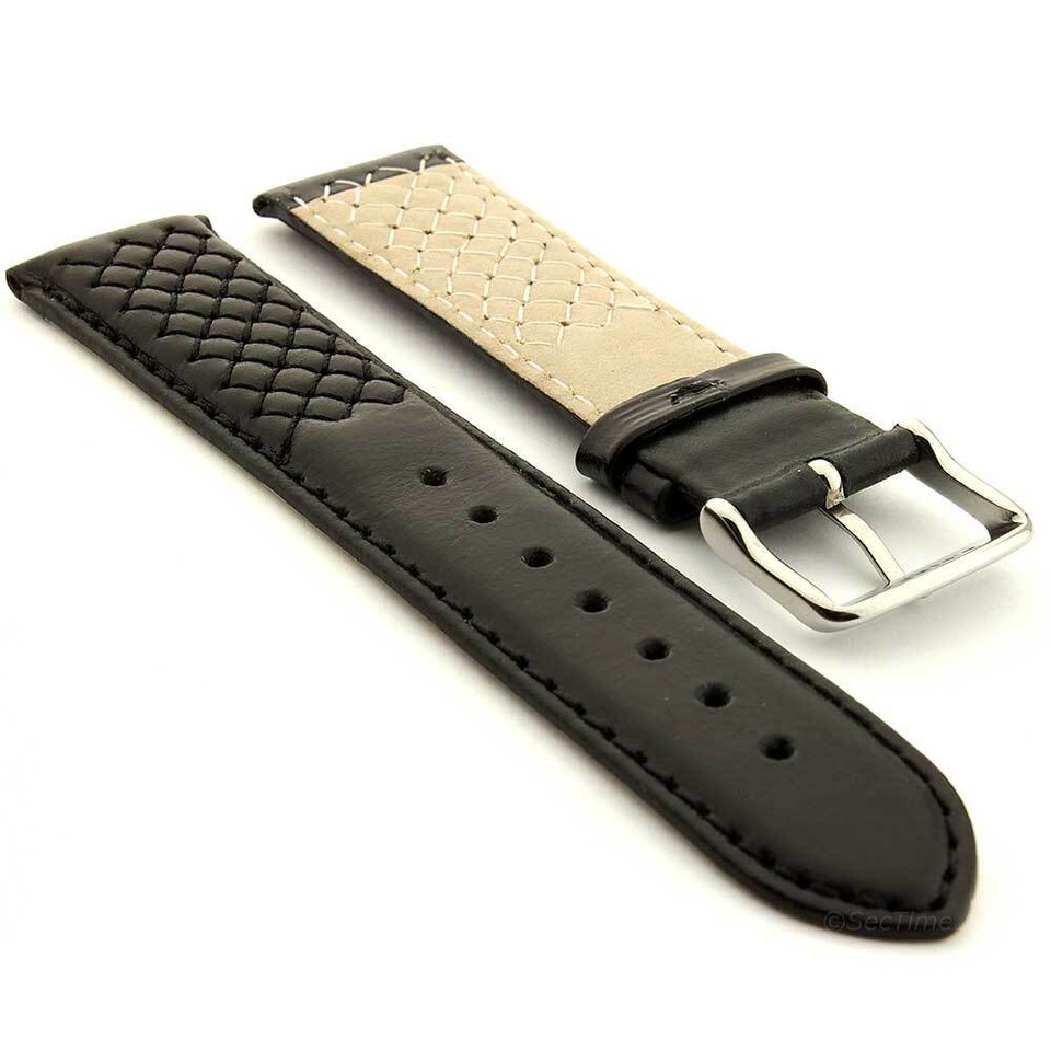 Genuine Leather Cross Stitched Watch Strap Band SS. Buckle 18 20 22 24 ...