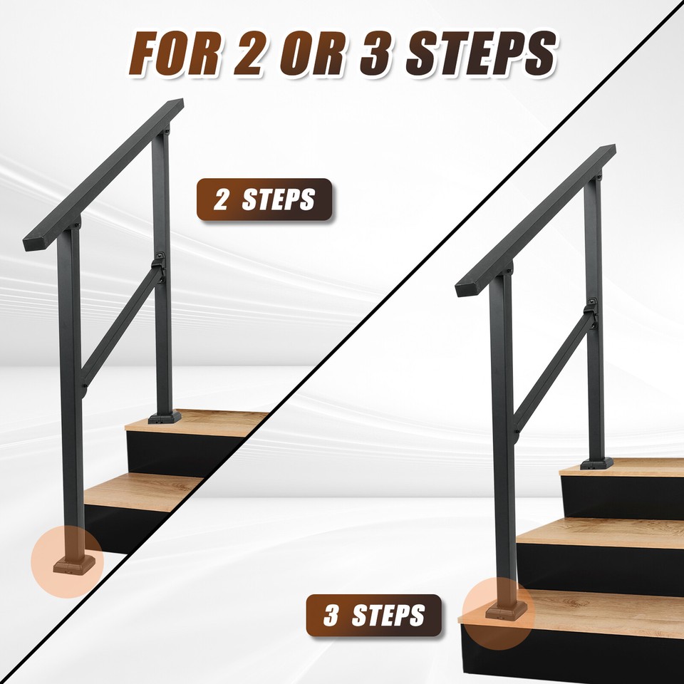 3 Steps Handrails Deck Stair Railing Indoor Black Hand Rails Outdoor ...