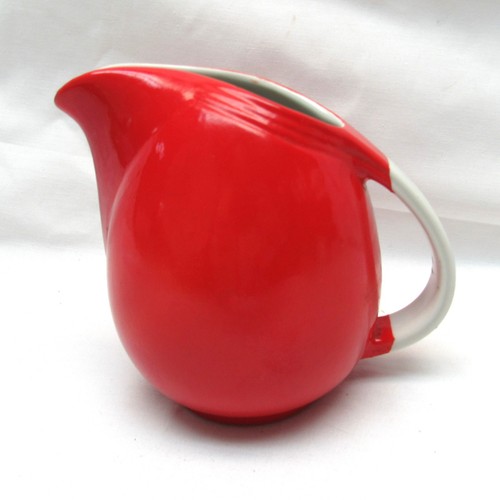 Vintage Hall USA Pottery Art Deco Pitcher curled Ice Lip Cherry Red ...