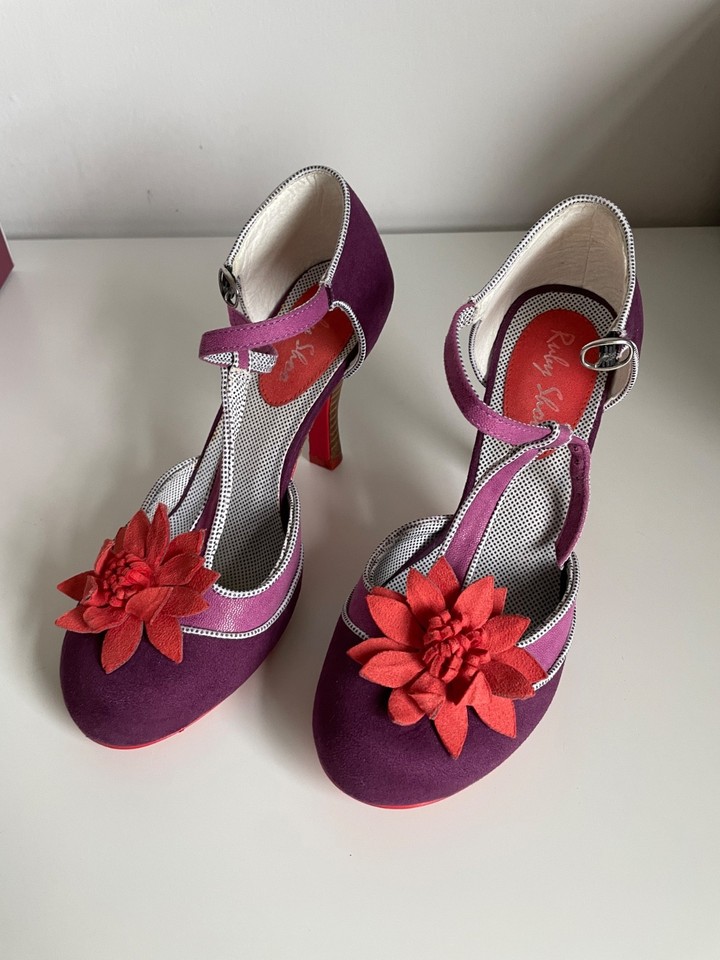 Ruby Shoo Candice Purple Floral Trim Court Shoes UK 5 EU 8 Shop Worn ...