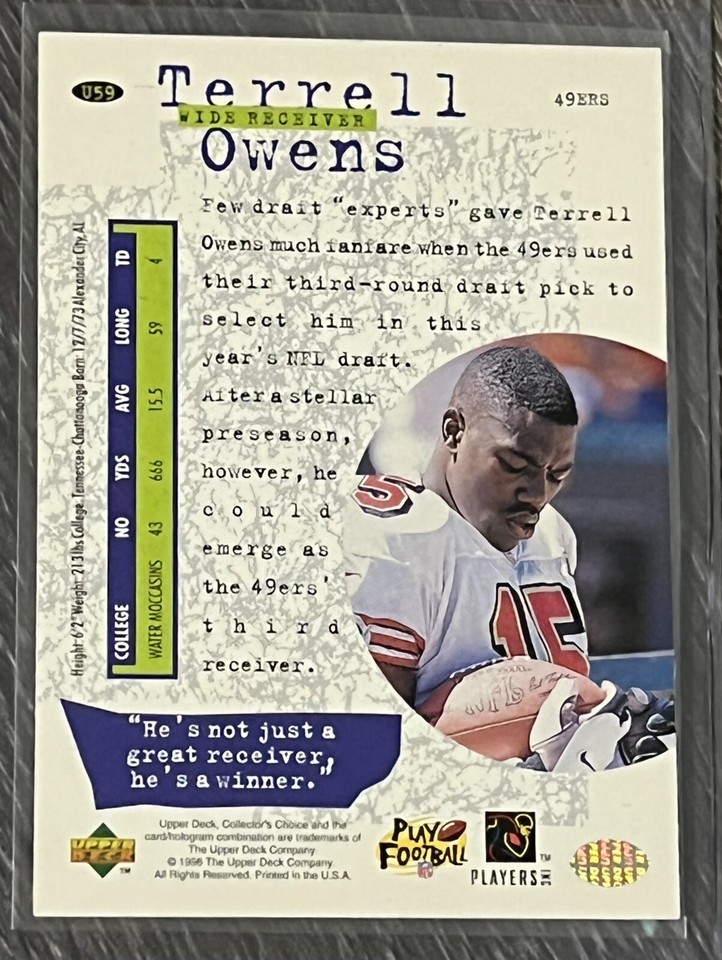 1996 Collector's Choice Update #U59 TERRELL OWENS Rookie RC 🏈49ers🏈 ...