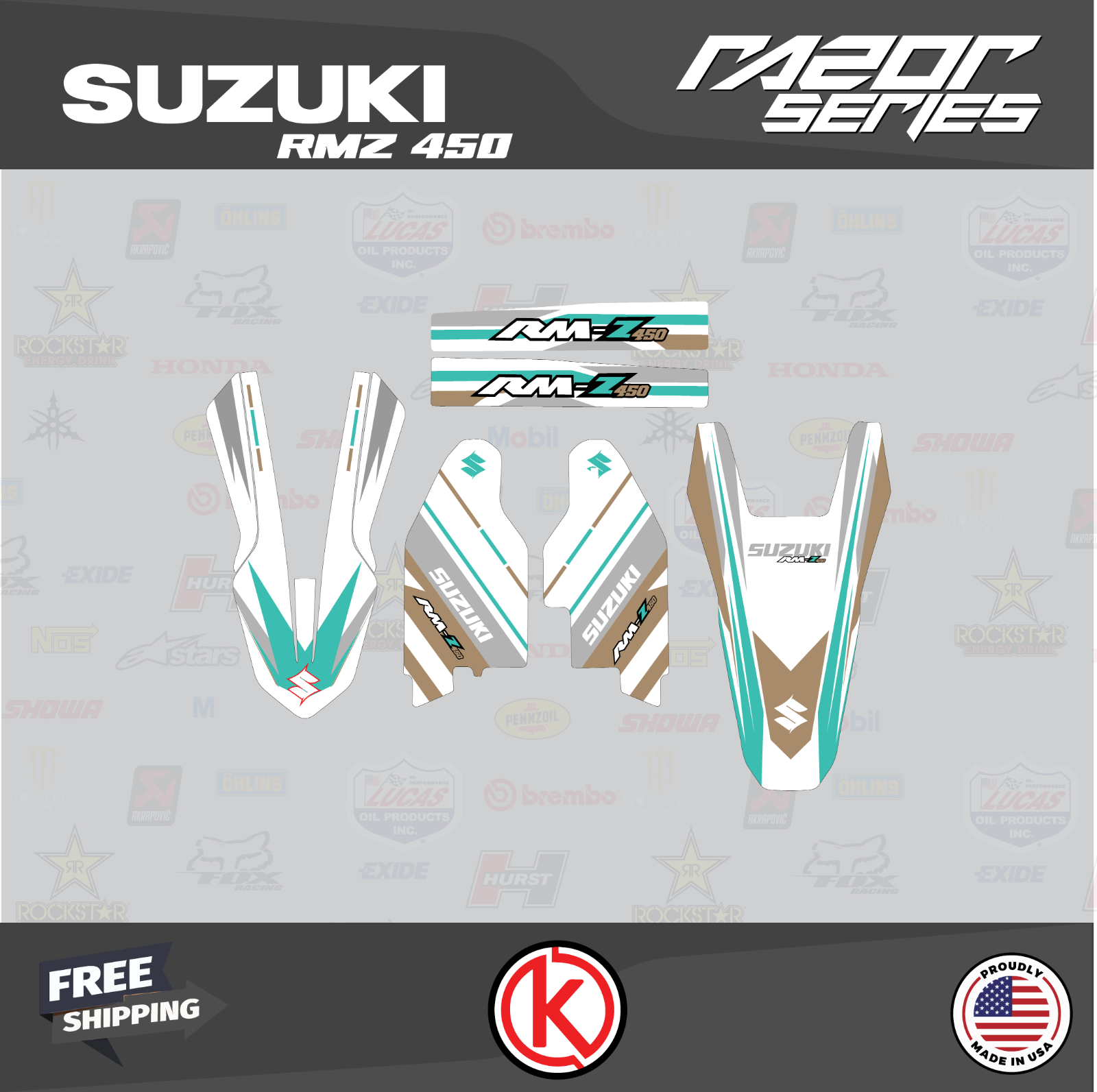 Graphics Kit for Suzuki RMZ450 2008-2017 RMZ 450 Razor Series - Teal | eBay