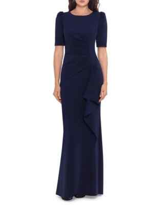 Xscape Midnight Blue Ruched Scuba Crepe Ruffle Gown Size 6 $218 | eBay