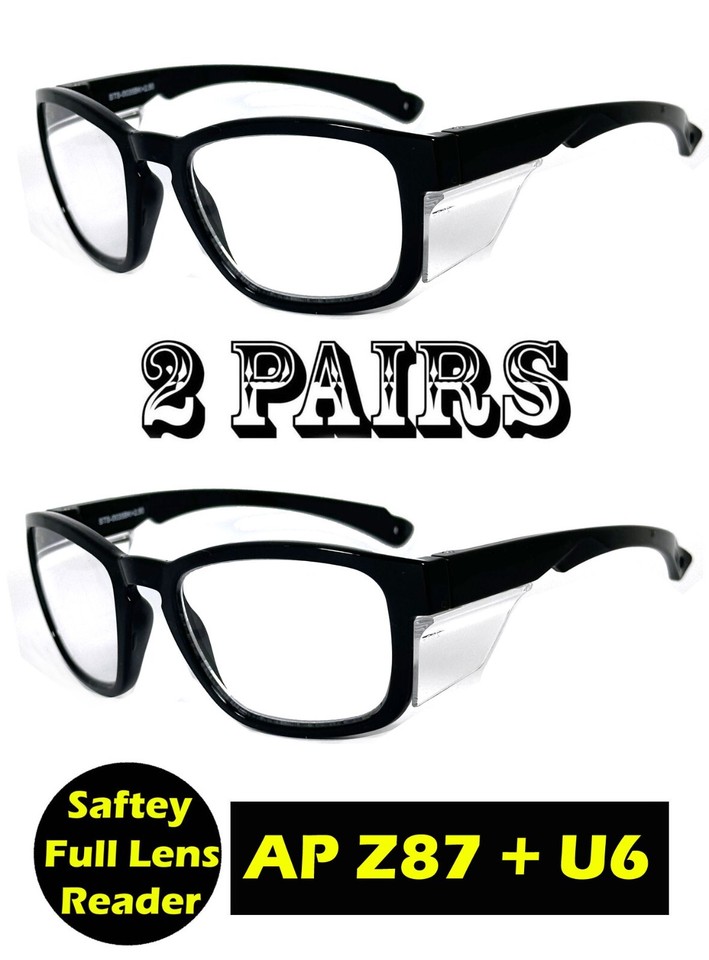 Full Lens Safety Reading Glasses Clear +1.00~+3.00 ANSI Z87+ U6 | eBay
