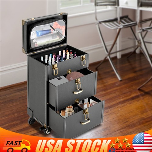 Jewelry Cosmetic Train Case Nail Polish Organizer Rolling Makeup ...