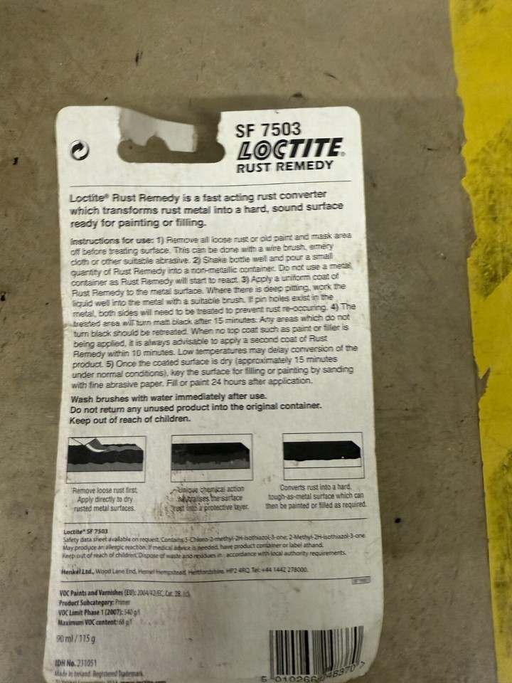 Loctite 7503 Rust Remedy Surface Treatment Rust Neutraliser Bottle for ...