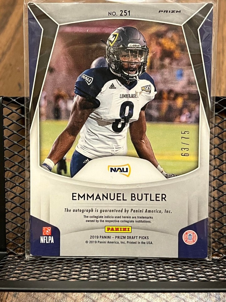 EMMANUEL BUTLER 2019 PANINI ROOKIE PRIZM NORTHERN ARIZONA AUTOGRAPH ...