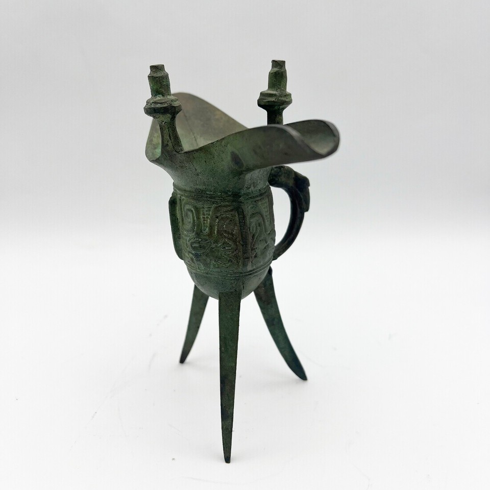 Antique Chinese Jue Ritual Bronze Archaistic Wine Vessel Taotie | eBay