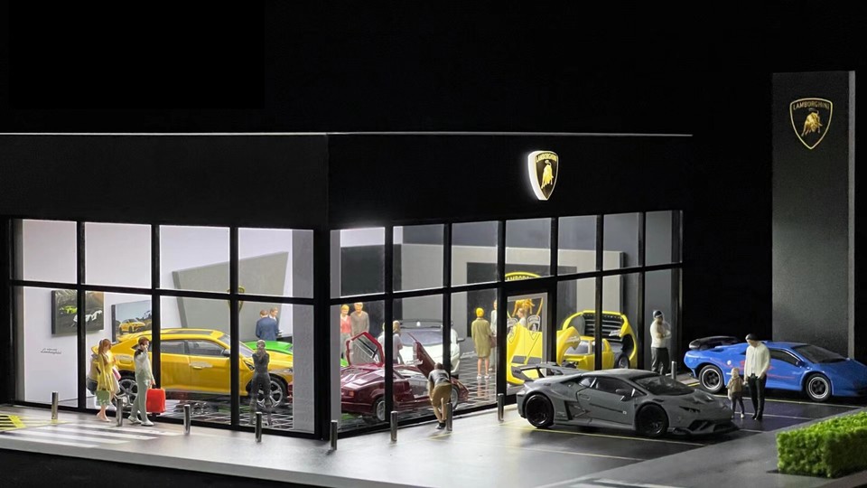 Diorama 1/64 Diecast Car Parking Lot Model LED Street Building Display ...