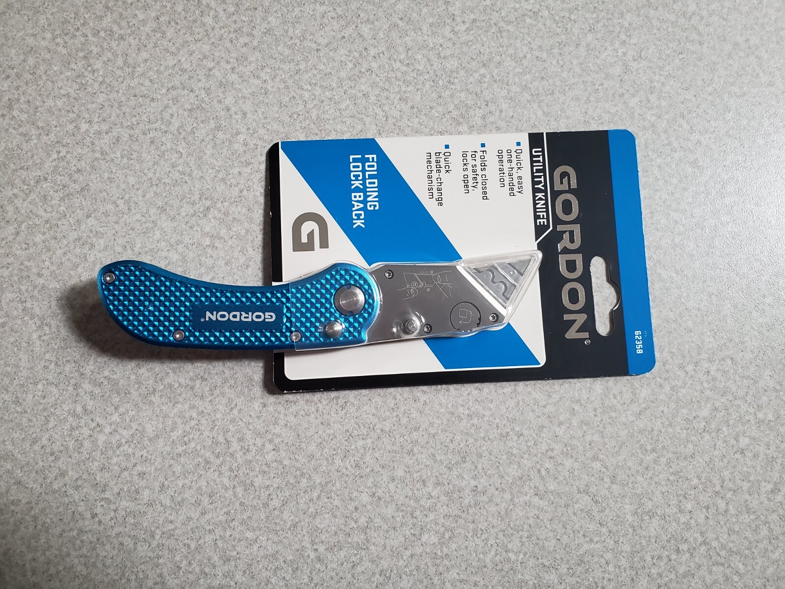 Gordon Folding Lock Back Utility Knife Blue Easy One Handed Operation ...