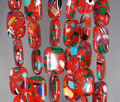 MATRIX TURQUOISE GEMSTONE RED MOSAIC RECTANGLE 18X13MM LOOSE BEADS ...