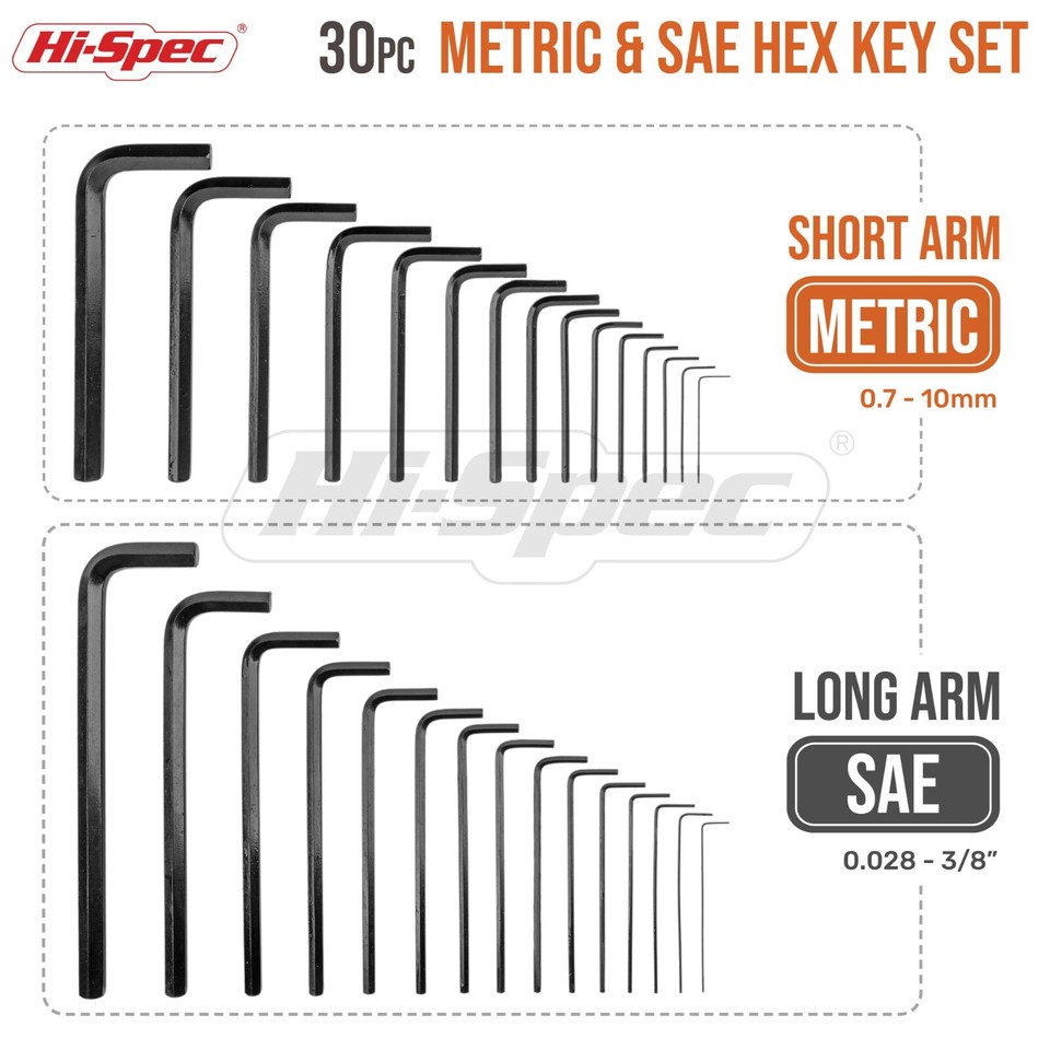 Metric Imperial AF Allen Hex Hexagon Wrench Key Set In Case Hi-Spec ...