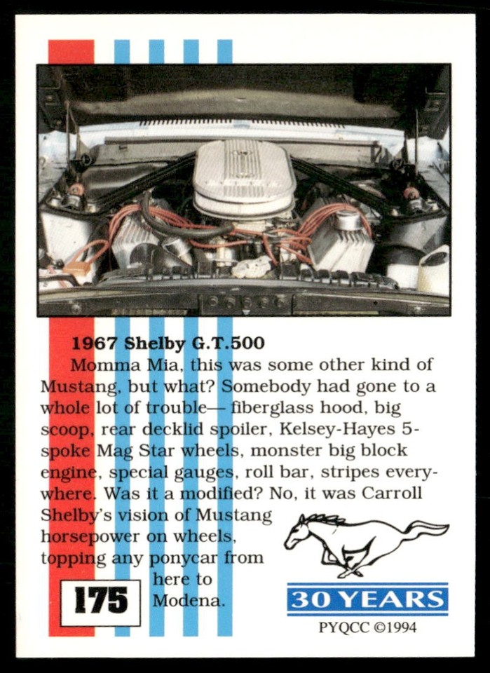 1994 Performance Years Mustang Cards II (30 Years) #175 1967 Shelby G.T ...