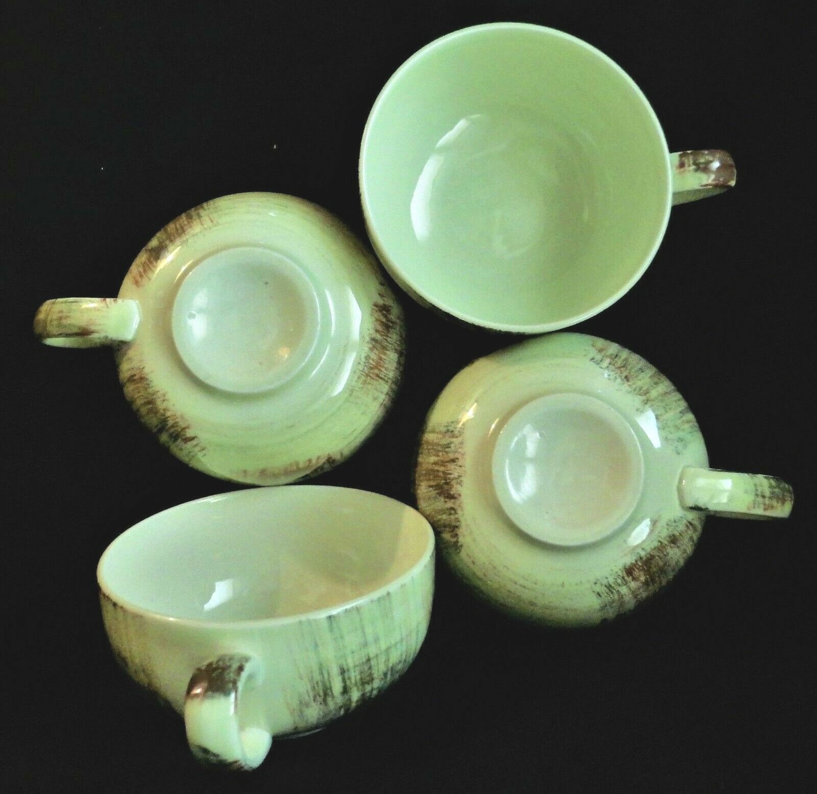 4 Vintage Vernonware Raffia Flat COFFEE CUPS Mint Green Brown Brush CA ...
