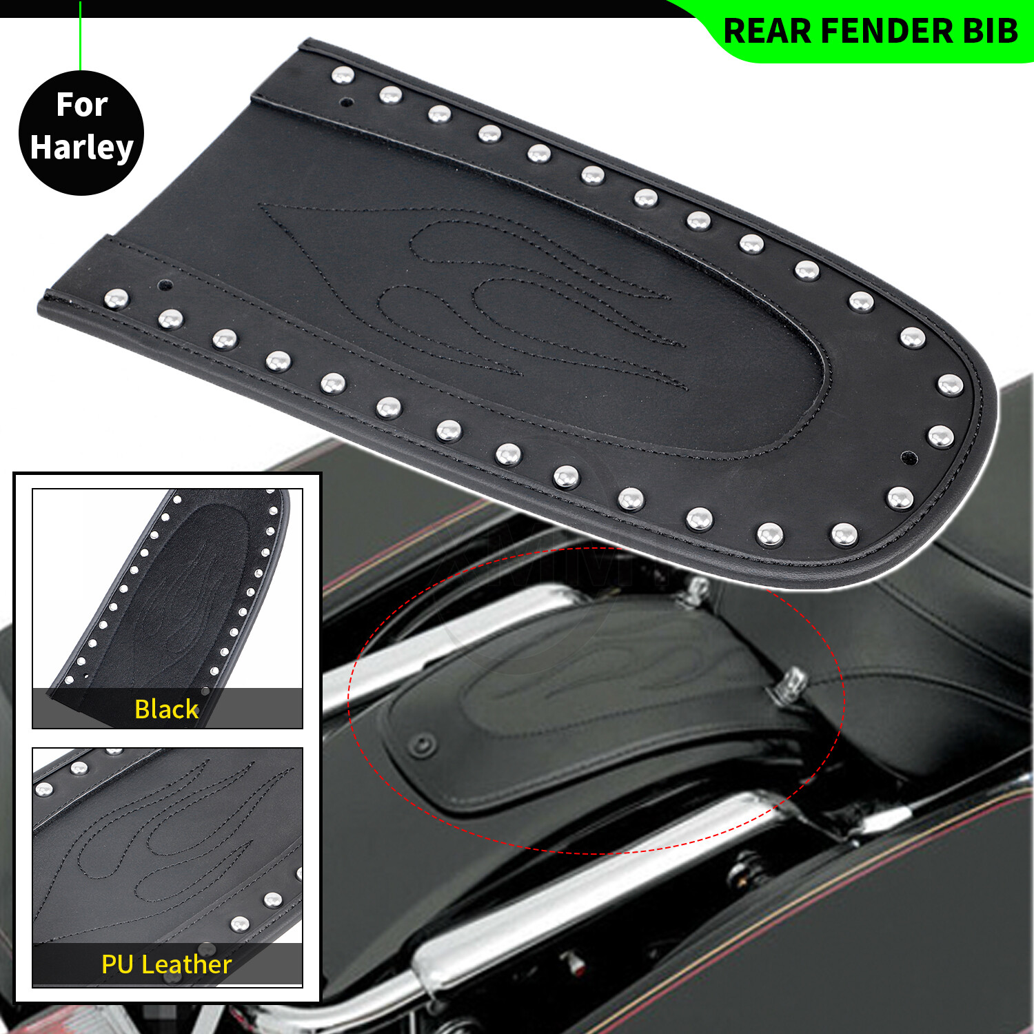 Flame Stitch Rear Fender Bib Solo Seat For Harley Road King Glide ...
