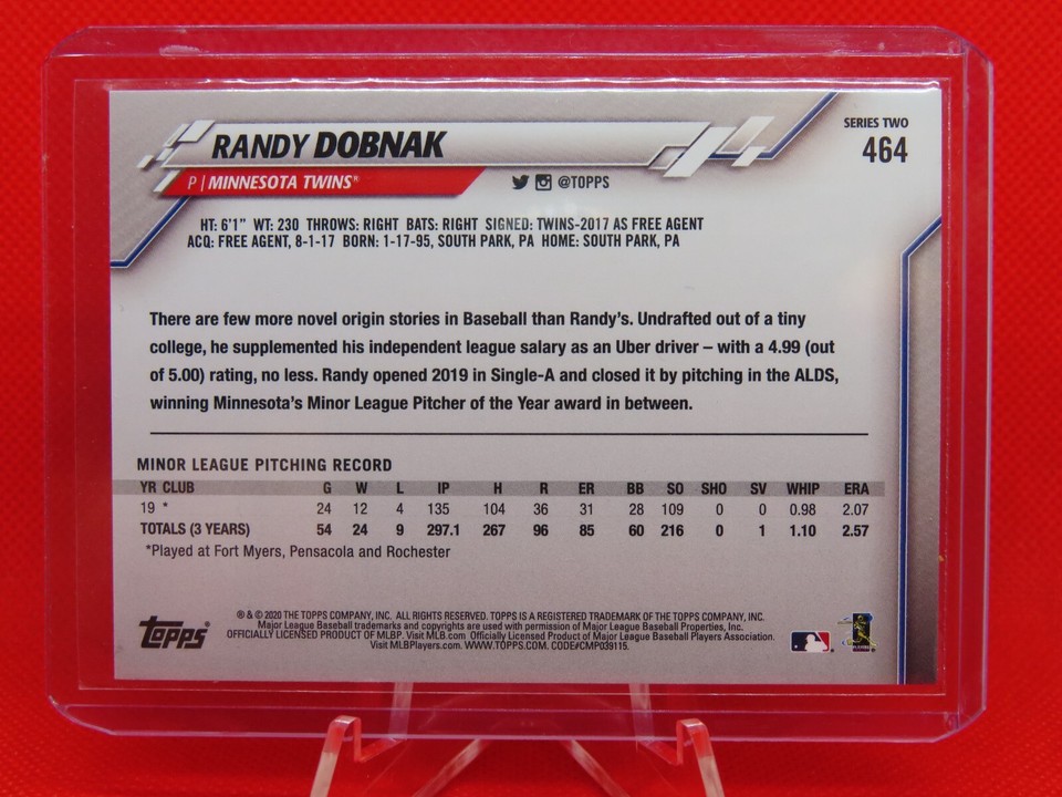 2020 Topps Series 2 RANDY DOBNAK #464 PHOTO VARIATION SP Rookie ...