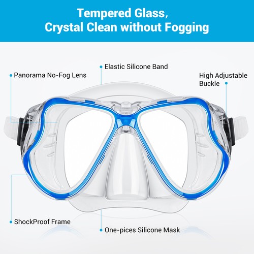 Adult Tempered Glass Diving Set Scuba Anti-Fog Goggles and Snorkeling ...