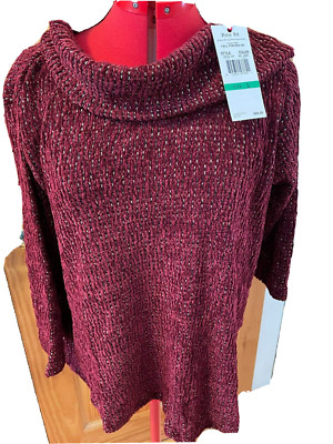 NWT Ruby Rd Size Large Wine Asymmetrical Split Cowl Neck 3/4 Sleeve ...