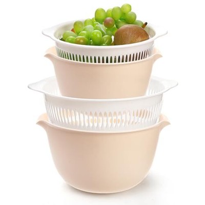 Set of 2 Kitchen Strainer Colander Bowls Set, Double-Layer Plastic ...