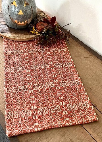 New Primitive FALL BURNT ORANGE COVERLET TABLE RUNNER Woven Topper 32 ...
