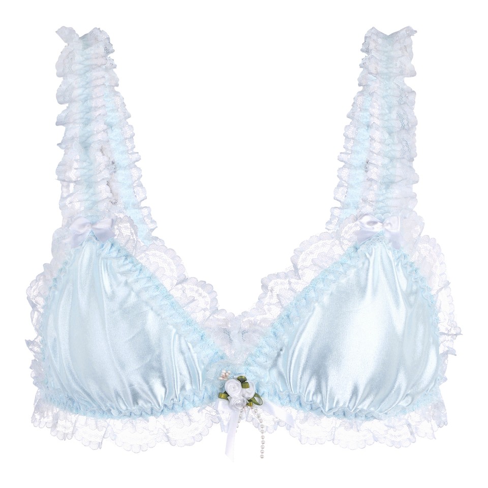 Satini Sissy Frilly Lace Fitted Satin Bralette Bra Sizes S to XXL | eBay