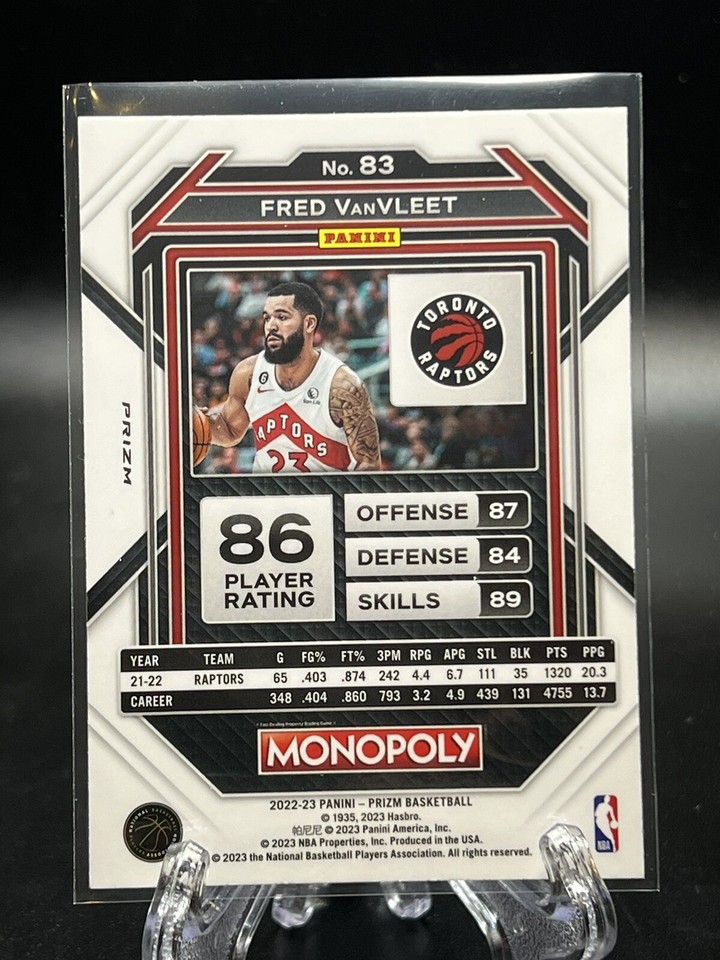 Fred VanVleet 2022-23 Panini Monopoly Prizm #84 Black Icons SSP Toronto ...