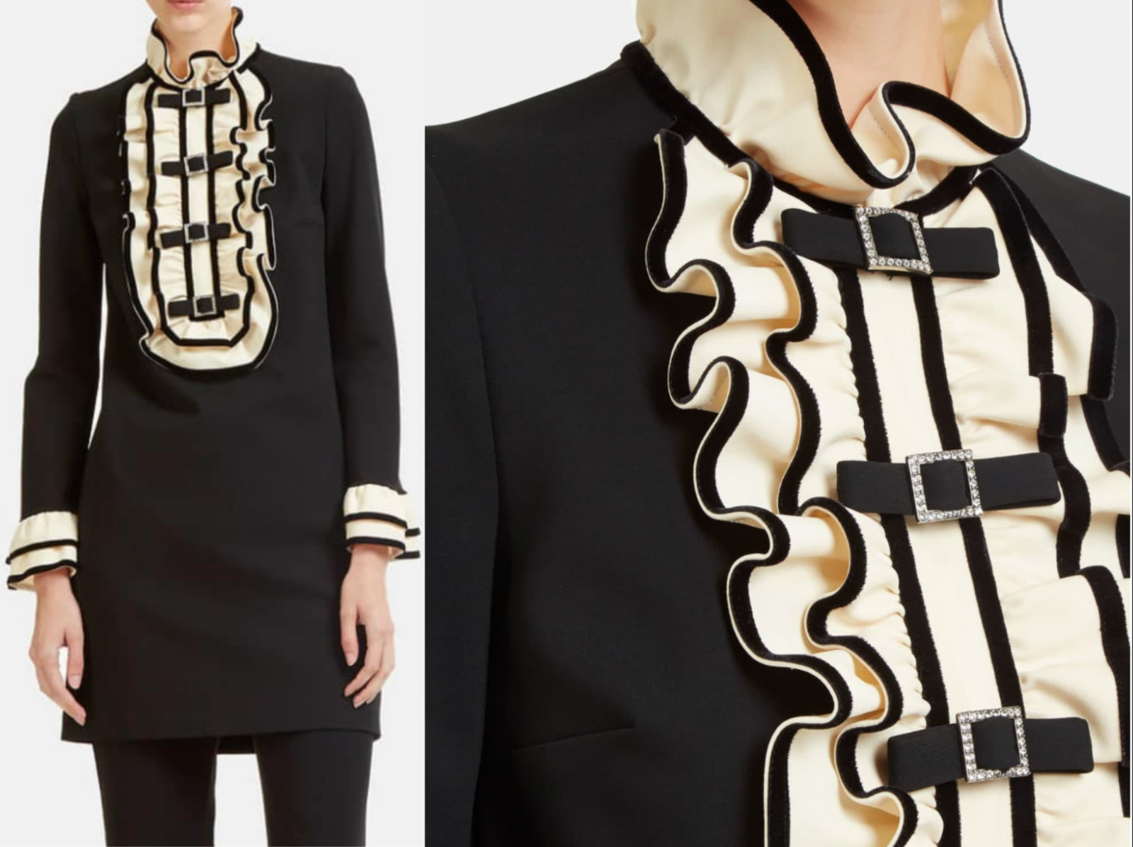 Gucci Crystal Buckled Jabot Noir-Rouge Tapis Passerelle Robe Fête Balle ...