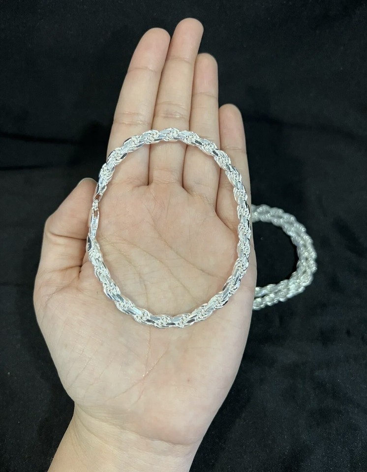 925 Sterling Silver Men Thick Rope Bracelet 9 & Chain Necklace 24 26 28 ...