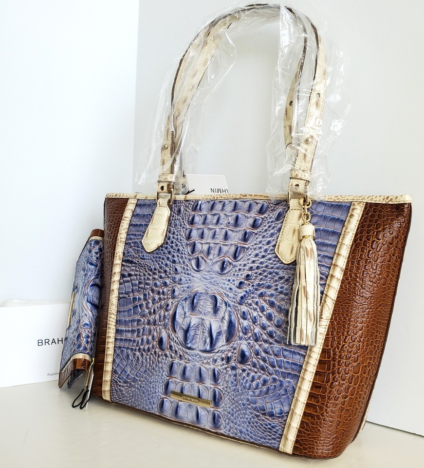 🌹Brahmin Medium Asher Tote Denim Washed Indigo Ipanema Leather Bag ...