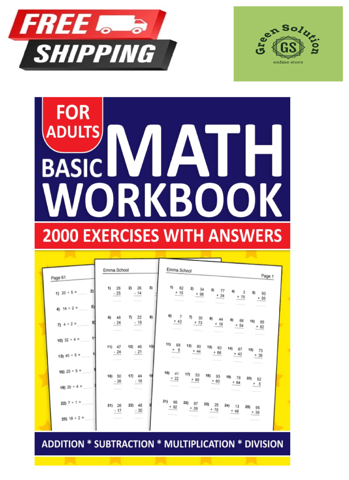 Basic Math Workbook For Adults Addition,Subtraction,Multiplication And ...