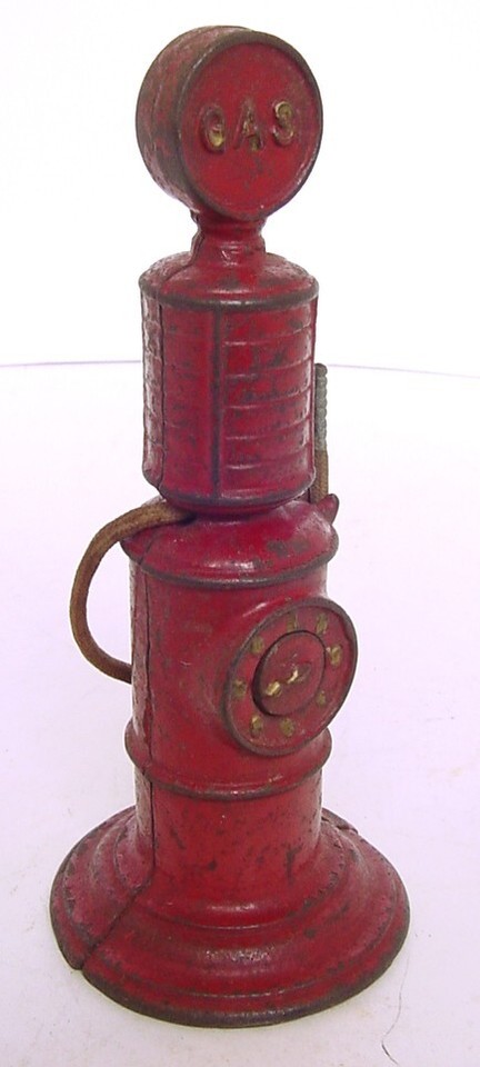 1920s ARCADE 7" CAST IRON RED SERVICE STATION GAS PUMP w WORKING DIAL ...