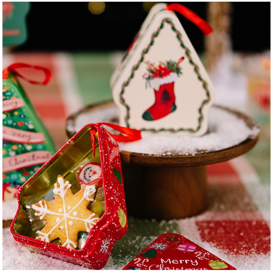 Decorative Tinplate Present Box with Handle Cartoon Holiday Print Red ...