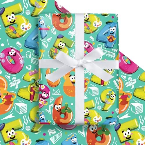 Kids Wrapping Paper Roll, Cartoon Numbers Design Gift Back to School ...
